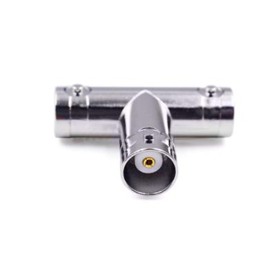 China BNC T Adapter BNC-KKK Triple Female 50 Ohm Gold-Plated Brass DC-4GHz RF Connector for CCTV & Security Systems for sale
