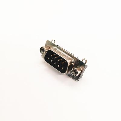 China DB9 Male 9 Pins D-Sub Connector Right Angle PCB Mount with Screw Locking for RS232/RS485 for sale