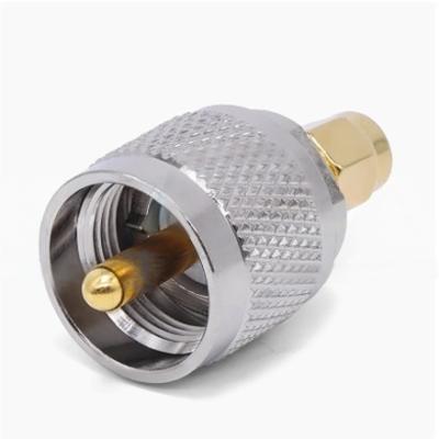 China Gold-Plated Brass RF Adapter with 50Ω Impedance Matching and Low VSWR ≤1.25 for UHF to SMA Conversion for sale