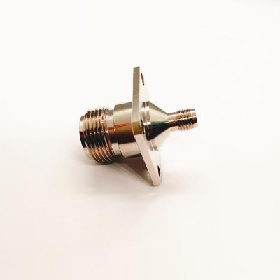 China N Female to SMA Female 4-Hole Flange Mount RF Adapter with 50Ω High-Frequency Brass Body and PTFE Insulation for sale