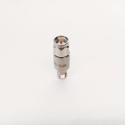 China RF Fixed Attenuator SMA Male to Female with 5dB Attenuation DC-6GHz Frequency Range and Stainless Steel Housing for sale