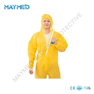 China PP CPE Yellow Disposable Medical Coveralls type3B 4B 5B 6B EN14605 EN14126 for sale