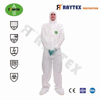 China Type 5B/6B EN 14126 Disposable Microporous White Overall Sealed Taped 50-65 GSM for sale