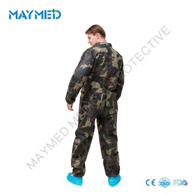 China PP Nonwoven Camouflag Disposable Protective Coveralls chemical protective clothing jumpsuit for sale