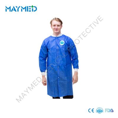 China SMS Non Woven Disposable Medical Lab Coat With Knitted Collar for sale