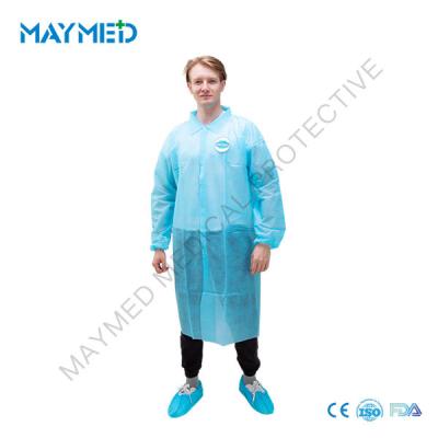 China factory directly PP 25g Disposable Visitor Coat With 2 Ply Collar with buttons/velcros/zipper for sale