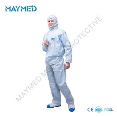 China Isolation Jumpsuit Microporous Hooded Disposable Chemical Coveralls Type 5/6 for sale