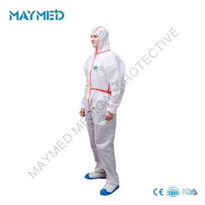 China Single Use Type 5 6 Disposable Nonwoven SMS Overall with red/blue/orange taped ISO13485 for sale