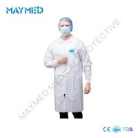 China Microporous 65g Zipper Or Button EN14126 Disposable White Coats for sale