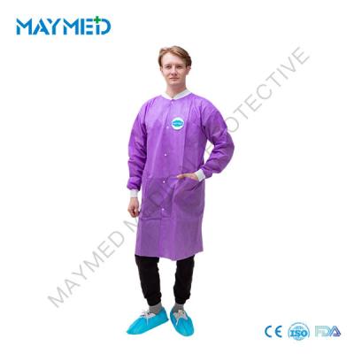 China Knitted Collar And Cuffs Disposable Lab Coats SMS Nonwoven for sale