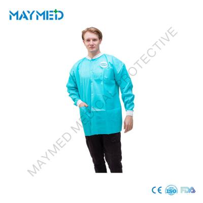 China Single Use SMS Nonwoven Disposable Lab Coats With Cuffs for sale
