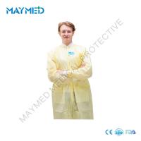 China Long Sleeves SMS 30-40g Nonwoven Disposable Lab Coats With Pockets for sale