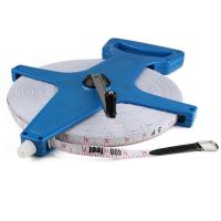 China Blue Open Reel Fiberglass Surveyors Tape Measure 400FT 121M Durable Waterproof for sale