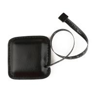 China Mini Black Genuine Leather Retractable Measuring Tape 60 Inch 150 cm Dual Sided Custom Brand for sale
