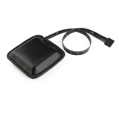 China Mini Black Genuine Leather Retractable Measuring Tape 60 Inch 150 cm Dual Sided Custom Brand for sale