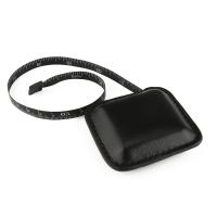 China Mini Black Genuine Leather Retractable Measuring Tape 60 Inch 150 cm Dual Sided Custom Brand for sale