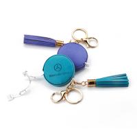 China Leather Covered Elegant Personalised Sewing Tape Measure With Tassel Keychain for sale
