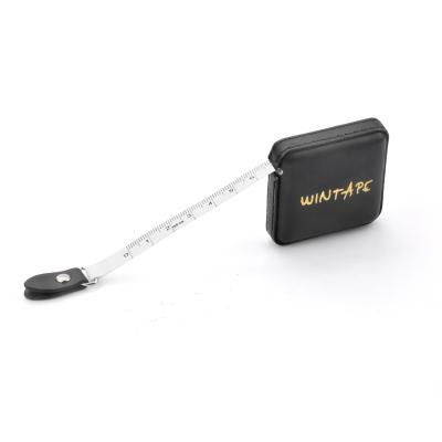 China Black Faux Leather Retractable Tape Measure 150cm 60inch Square PU Custom Logo for sale