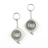China Green Metal Measuring Tape Keychain 2 Meters 80 Inches Transparent Plastic Shell for sale