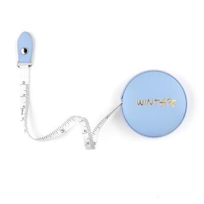 China Wintape Round Mini Leather Tape Measure 150cm 60inch Blue Hot Stamping Logo for sale