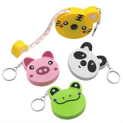 China Mini Cartoon Animal Tape Measure 150cm 60 Inch Retractable Key Ring Portable Cute Panda Frog Piggy Tiger for sale