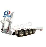 China Korea Aotong 50t Gooseneck or Straight Flat Semi-Trailer with 250mm I Beam Side Beam for sale