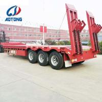 China 3 axles 60tons low flat bed/low boy semi truck trailer heavy loading excavator carrier for sale