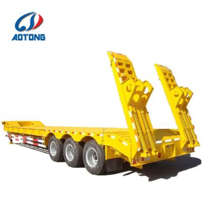 China AOTONG 3 Axles 45ton 55tons 60ton Low Bed Hydraulic Ladder Lowboy Semi Truck Trailers for sale