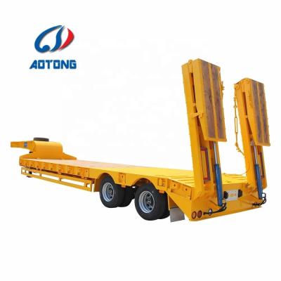 China 80-120 Tons Rated Load Detachable Gooseneck Lowbed Semi Trailer with Hydraulic Ladder for sale