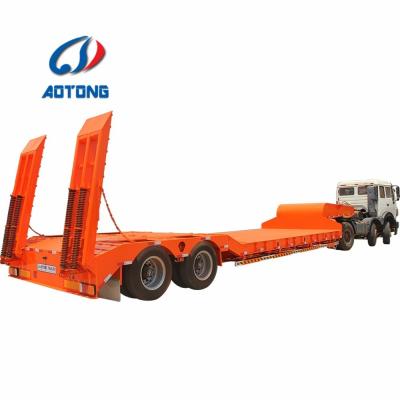 China 100 Ton Capacity Low Bed Trailer with Leaf Spring Suspension and Double Step Frame Beam for sale