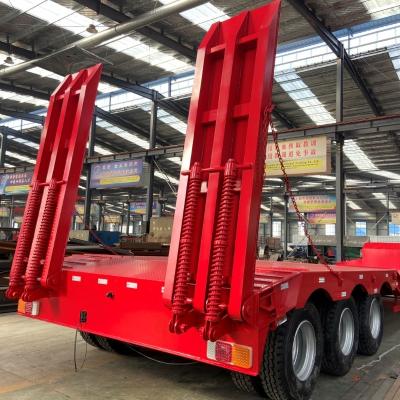 China Low Flat Bed/Lowboy Semi Trailer with One Spare Wheel Drop Loader and Customizable for sale