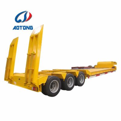 China Mechanical/Air Suspension Low Flatbed Truck Trailer for Heavy Duty Equipment Transport for sale