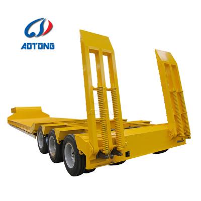 China 80T Low Bed Semi Trailer Heavy Loader Lowboy Truck Trailers with Custom's Requirement for sale