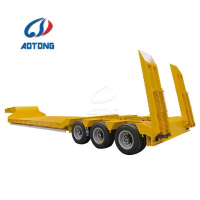 China 40t-120t Low Bed semi trailers with Mechanical/Hydraulic ladder and Mechanical Suspension for sale