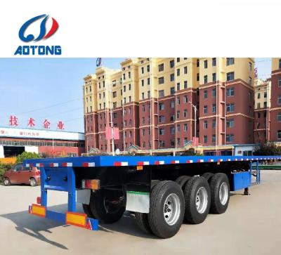 China Standard 28 Ton Landing Gear 3 Axles 20ft 40ft Flat Bed Truck Trailer for 60Ton Loading for sale