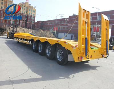 China 60T Max Payload Low Bed Semi Trailer with Hydraulic Folding Ramp and Ramp System for sale