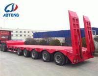 China 60T Max Payload Low Bed Semi Trailer with Hydraulic Folding Ramp and Ramp System for sale