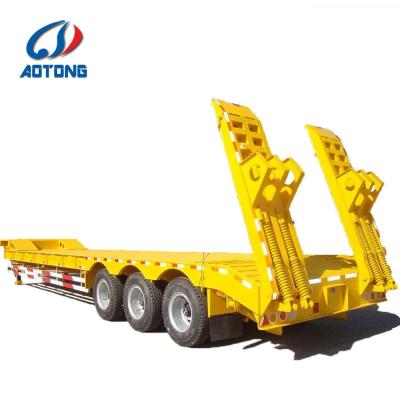 China 3000mm Width 3 Axles Excavator Transport Lowbed Semi Trailer with 2 Rear Steel Ladders for sale