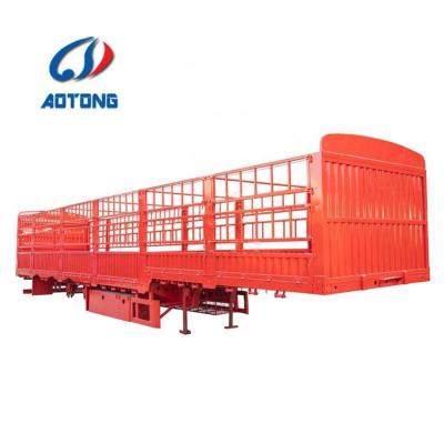 China 3 Axles 60 Tons Truck Open Cargo Flatbed Stake Fence Trailer with 2