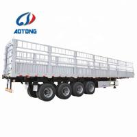 China 60 Ton 3 Axle Open Cargo Flatbed Stake Fence Trailer with 13mm Thickness Leaf Springs for sale