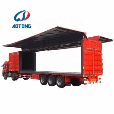 China Aotong Box Cargo Truck Wing Van Semi Trailer with Open Wing and 2