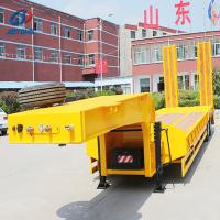 China Malaysia Transporting 40Ft 60 100 Tons Ton Lowboy Gooseneck Lowbed Low Bed Semi Trailerator With Front Ramp Loader for sale