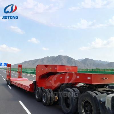 China Factory-Sourced 2/3/4 Axle Steel Folding Gooseneck Low Bed Trailer Drop Deck Semi Trailer with Flip Axle Lowbed Gossneck for sale