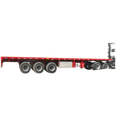 China 3 Axle Steel Material Container Flatbed Trailer with 40 Ton Max Payload and 3mm Thick Pattern Plate for sale