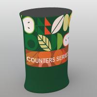 China Promotion Front Portable Reception Desks Folding Oval Fabric Pop Up Counter for sale