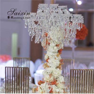 China 18-Arm Full Crystal Chandelier Candelabra - 130cm Height Luxury Wedding Table Centerpiece in Clear/Gold/Silver for sale