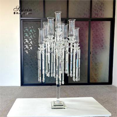 China 123x56 cm Crystal Wedding Candelabra Centerpiece with Hanging Crystals - Clear Customizable Decoration for sale