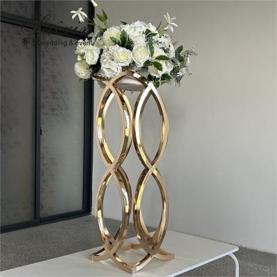 China Gold Metal Wedding Flower Stand with K9 Crystal Accents 97cm Height for Event Centerpiece Decoration for sale
