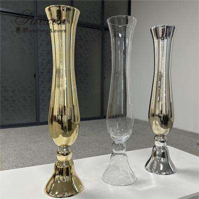 China 77cm Tall Gold Glass Wedding Flower Vase - 18cm Diameter Centerpiece for Event Decorations for sale