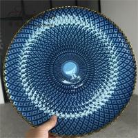 China 13-Inch Navy Blue Glass Charger Plates for Weddings - 33cm Diameter Custom Color Options for sale